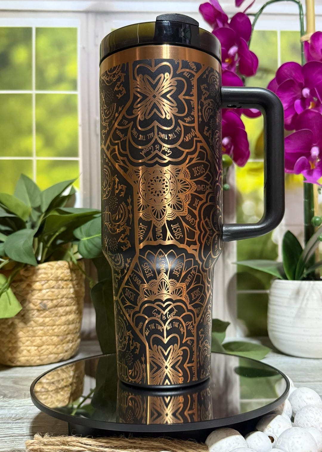 Faith Mandala Jesus Religious Laser Engraved 40oz Tumbler With Handle ...