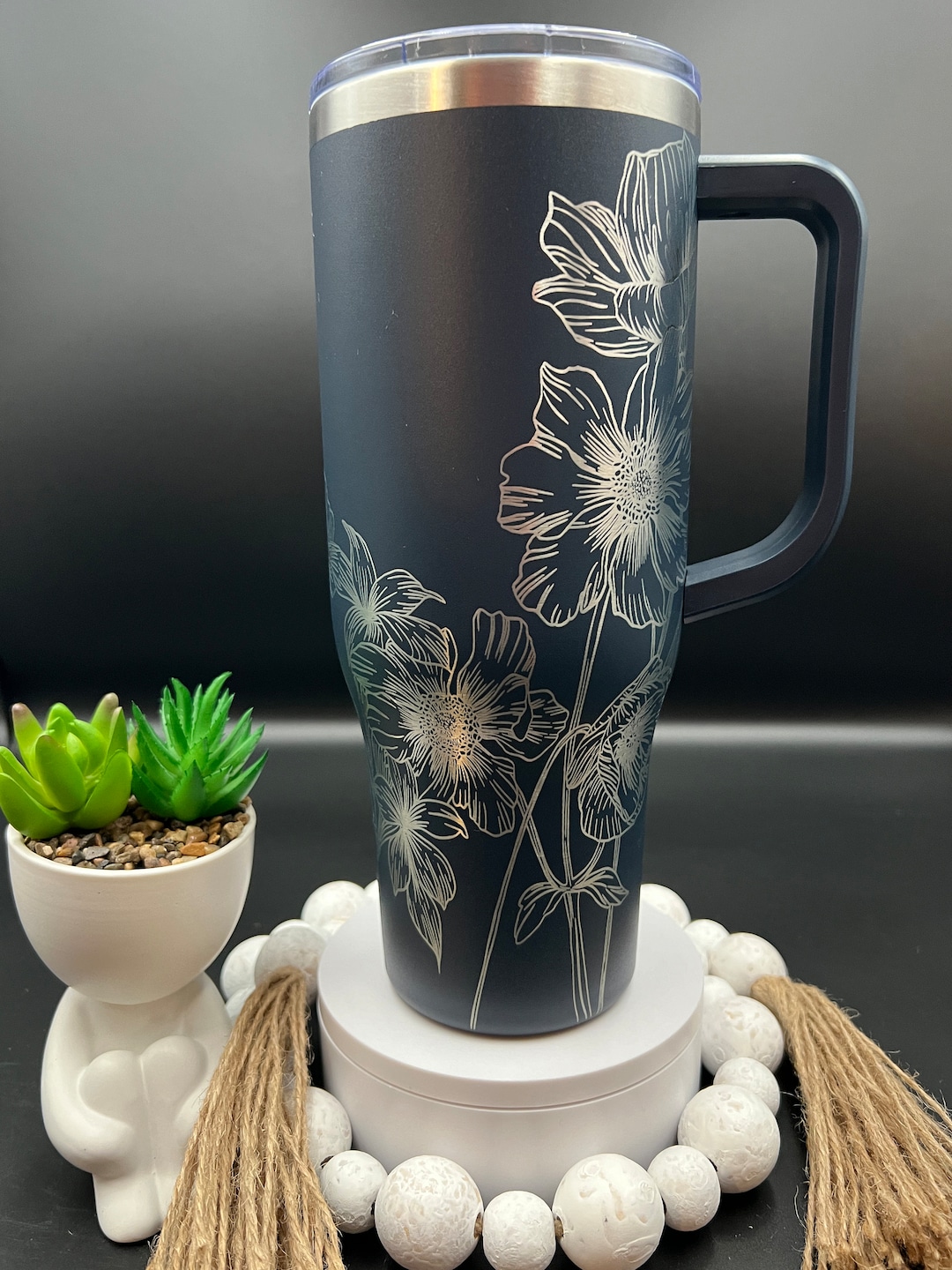 Wildflowers Floral Laser Engraved 40oz Tumbler With Handle Lid and ...