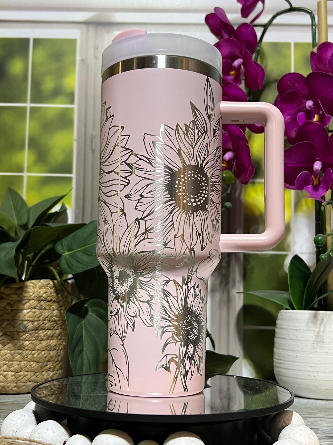 Sunflowers Laser Engraved 40oz Tumbler With Handle Lid and Straw ...