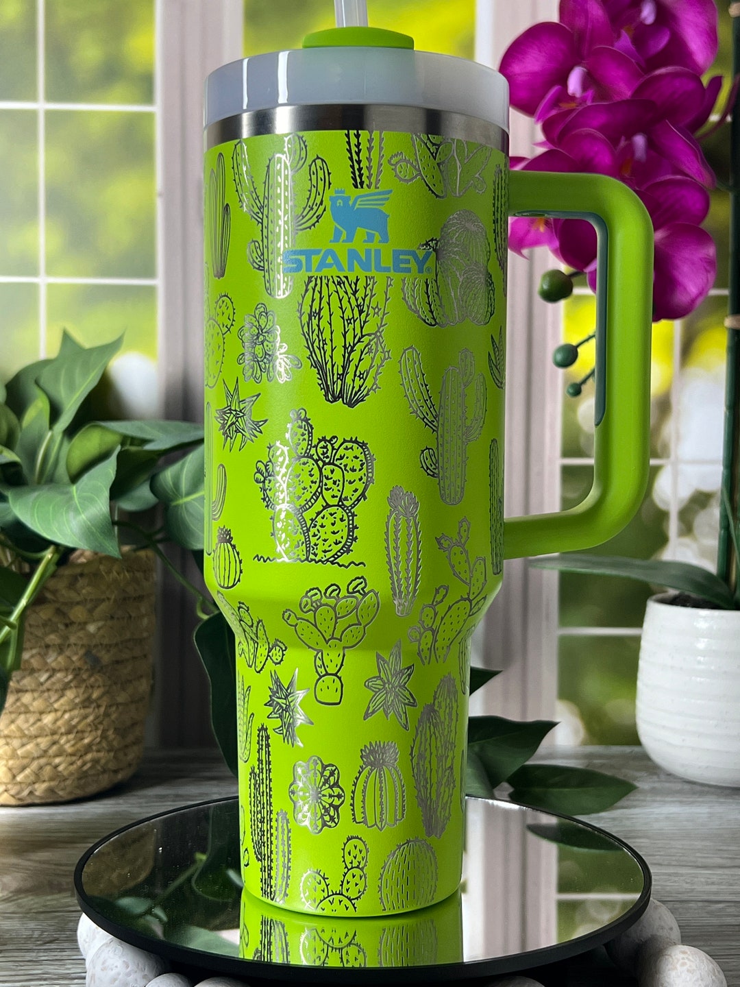 Cute Cactus Laser Engraved 40oz Tumbler With Handle Lid and Straw ...