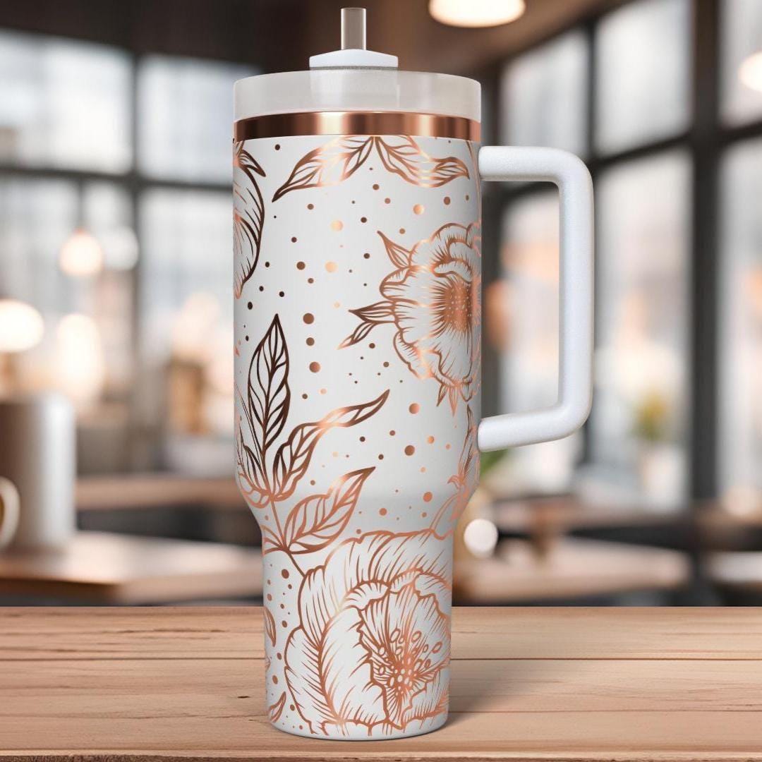 Pretty Peonies Laser Engraved Tumbler, 40oz Insulated Stainless Steel ...