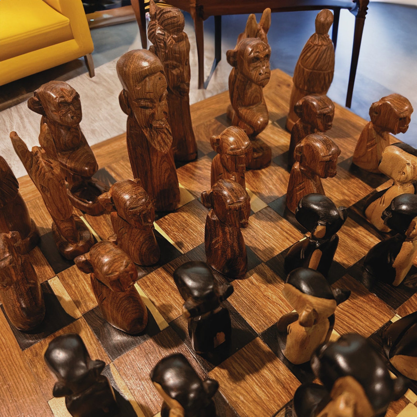 Handcarved African Teak & Ebony Tribal Chess Set Made in Senegal - Etsy