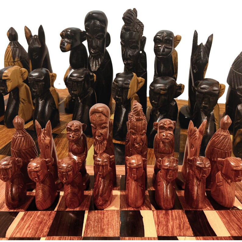 Handcarved African Teak & Ebony Tribal Chess Set - Made in Senegal - Etsy
