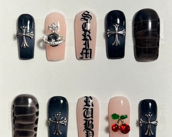 G59 Suicideboys Greyday Red Chrome Ruby Da Cherry Press on Nails Custom ...