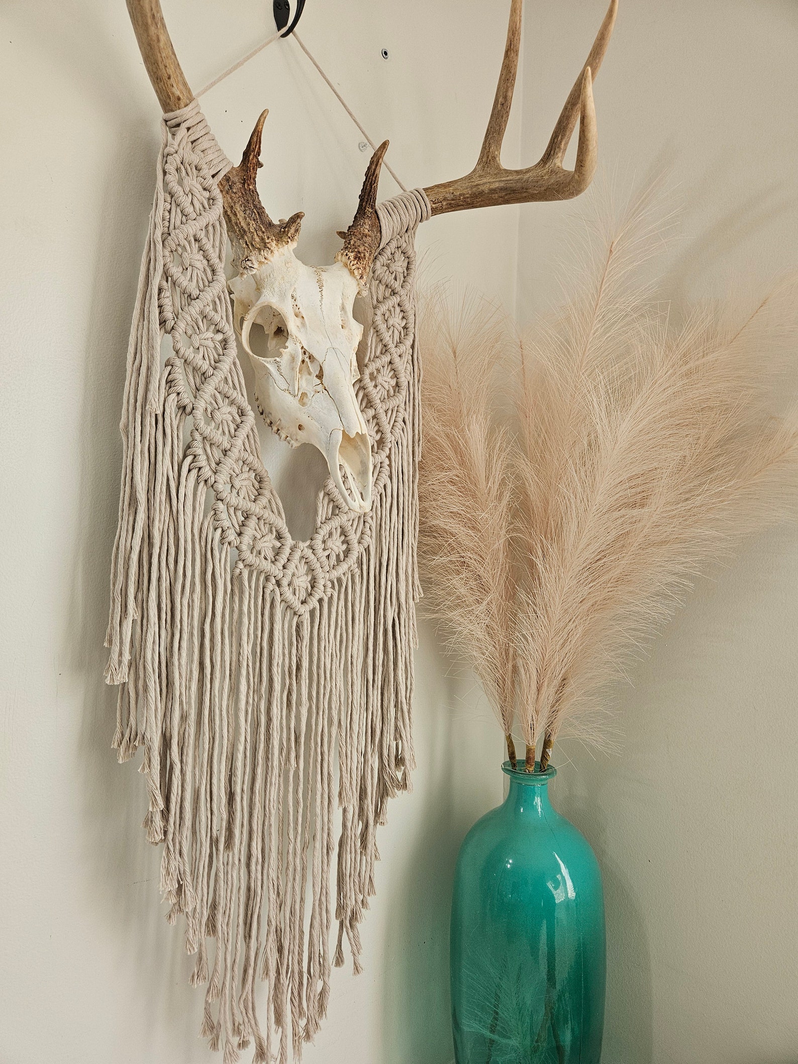 Handmade Macrame Unique Non-typical Deer Skull Wall Hanging Boho Decor ...