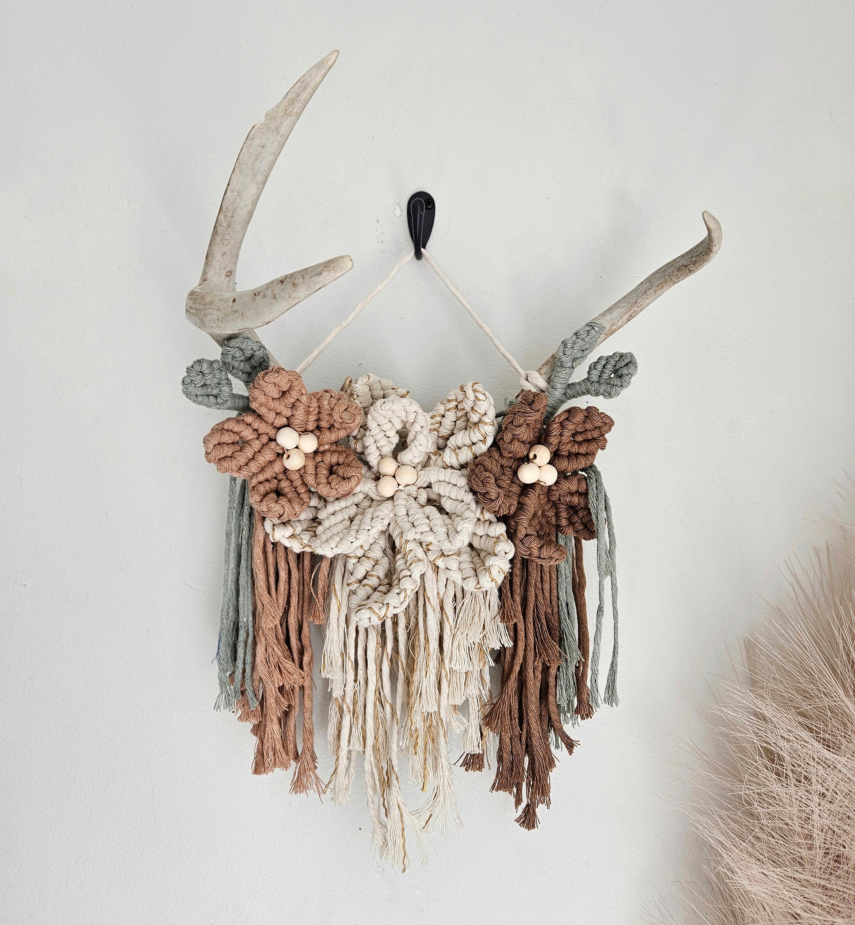 Handmade Macrame Deer Antler Rack Floral Wall Hanging Boho - Etsy