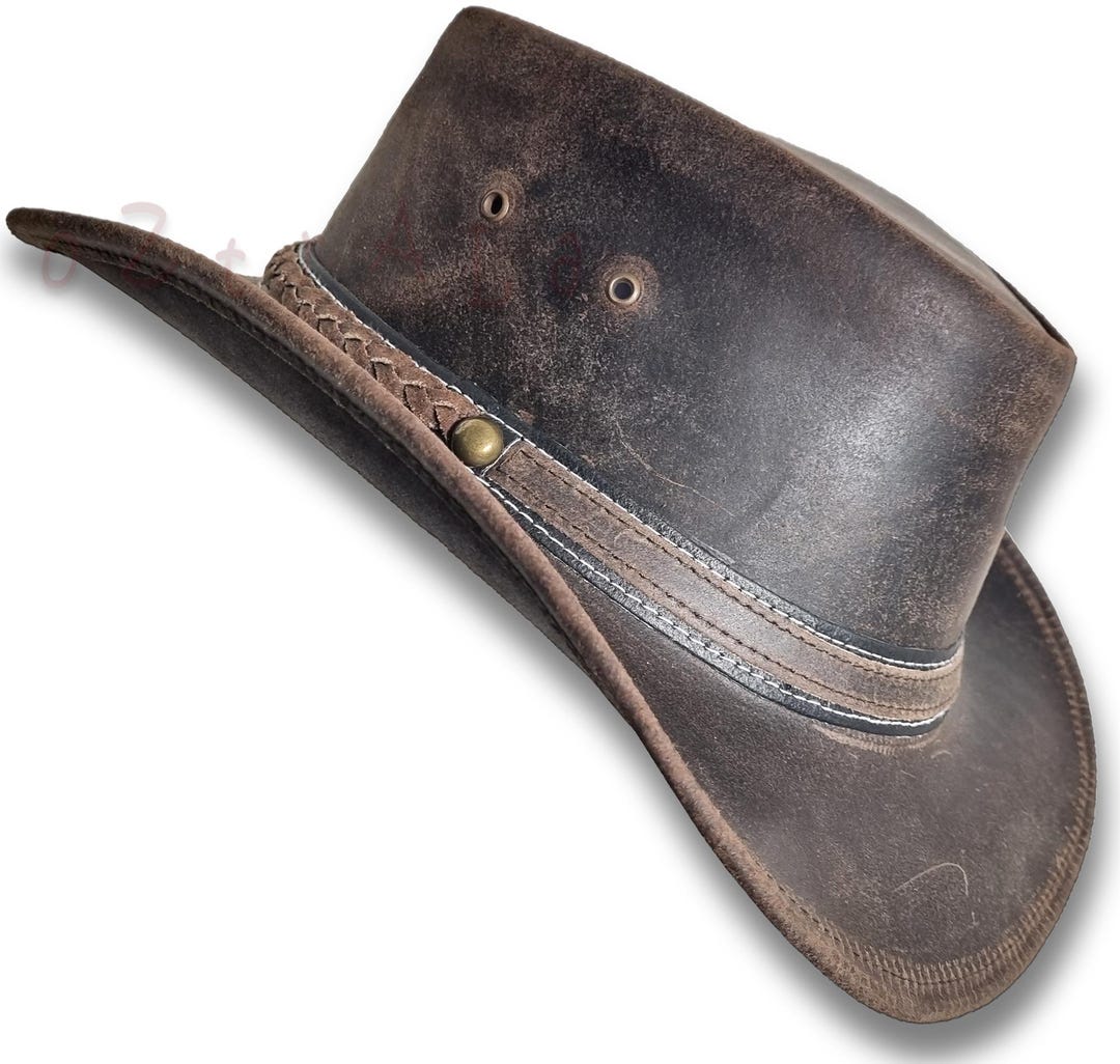 Leather HAT Oztrala Australian Oiled Outback Aussie Western Cowboy Men ...