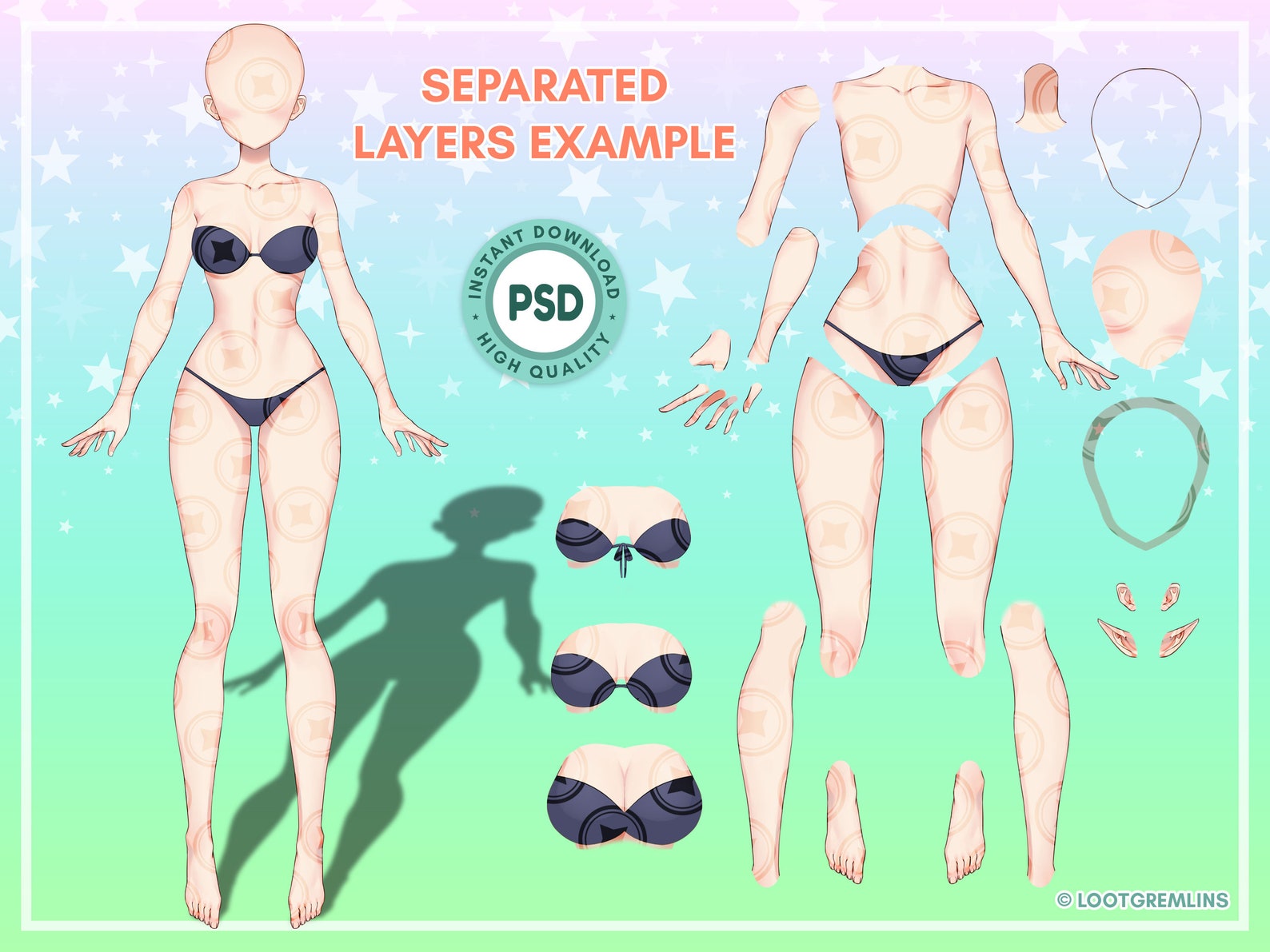 Vtuber Model Body Base PSD Live2d Unrigged Female Body - Etsy Hong Kong