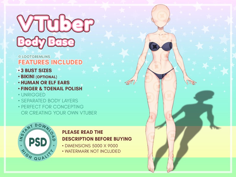 Vtuber Model Body Base Psd Live2d Unrigged Female Body Etsy