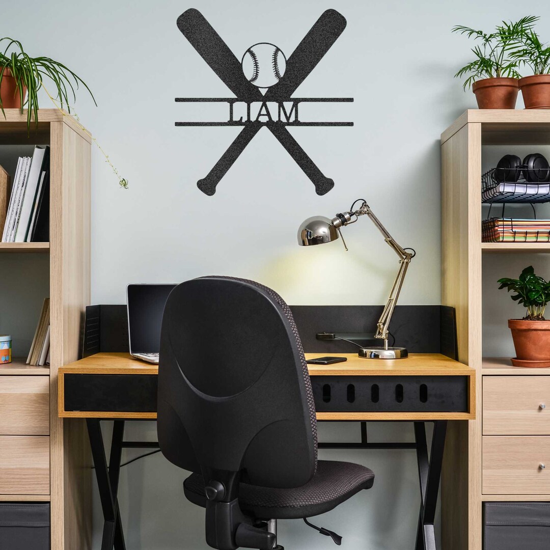 Baseball and Bat Sign - Custom Metal Baseball Sign - Playroom Sign ...