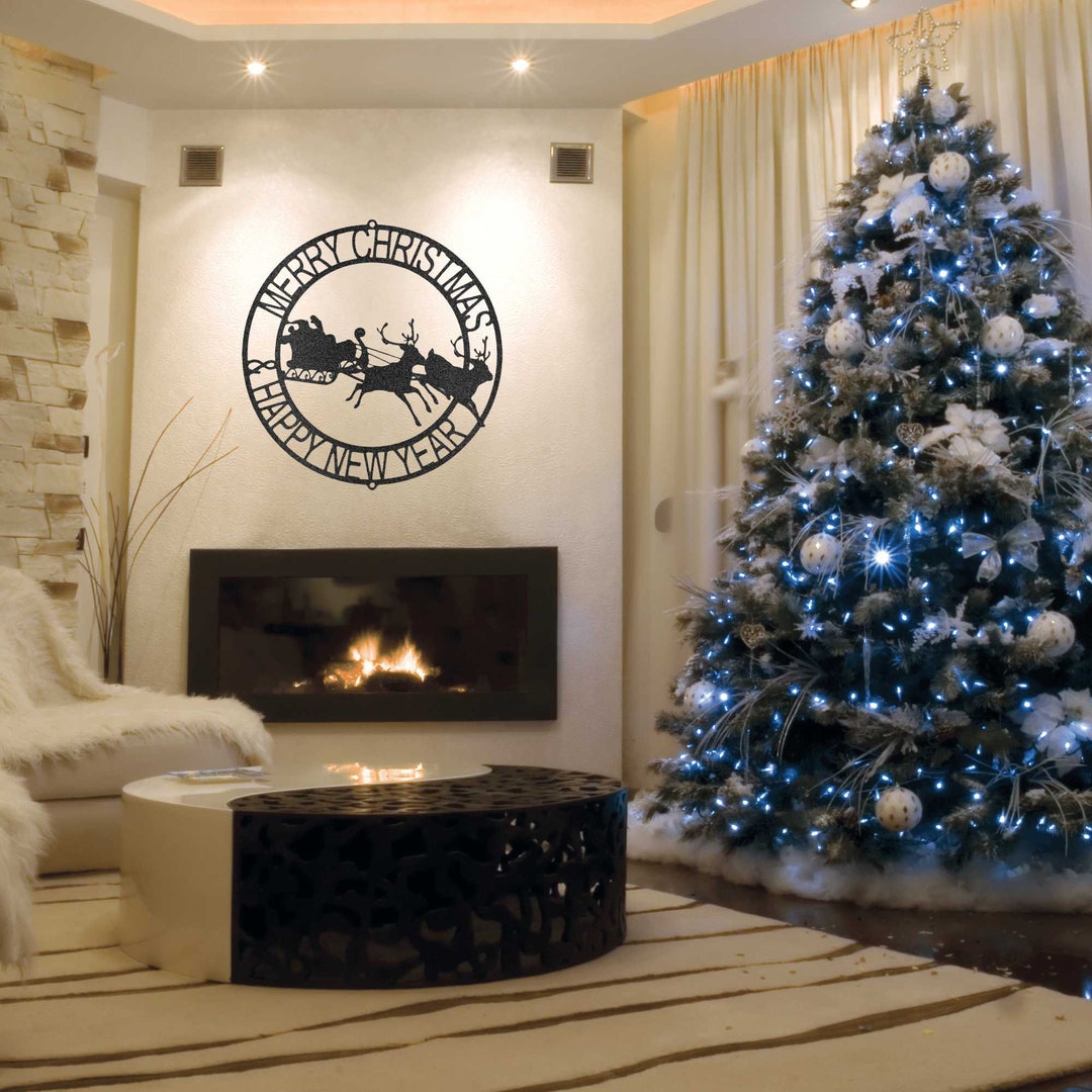 Personalized Christmas Metal Wall Sign: Santa and Reindeer Holiday ...