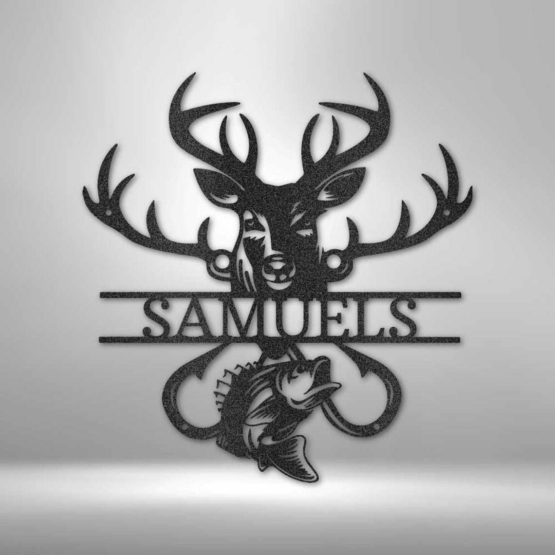 Buck and Bass Monogram Metal Sign – Custom Hunting Fishing Wall Decor ...