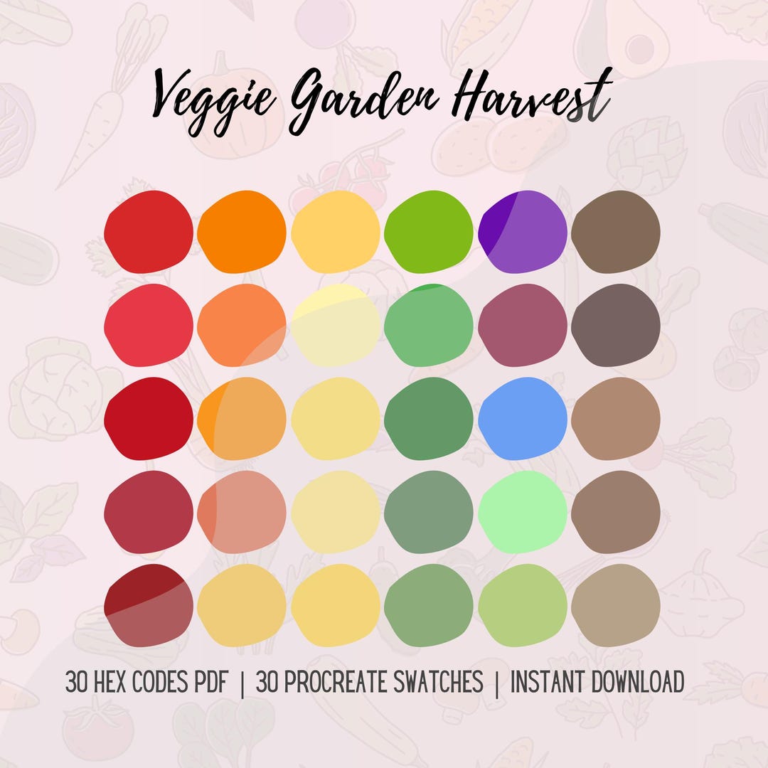 Veggie Garden Color Palette | 30 HEX Codes, Procreate Swatches (digital ...