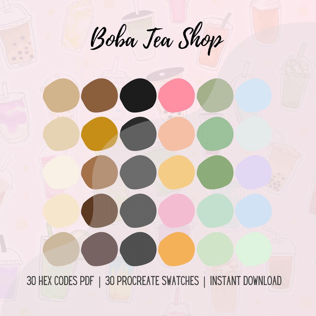 Boba Tea Color Palette | 30 HEX Codes, Procreate Swatches (digital ...