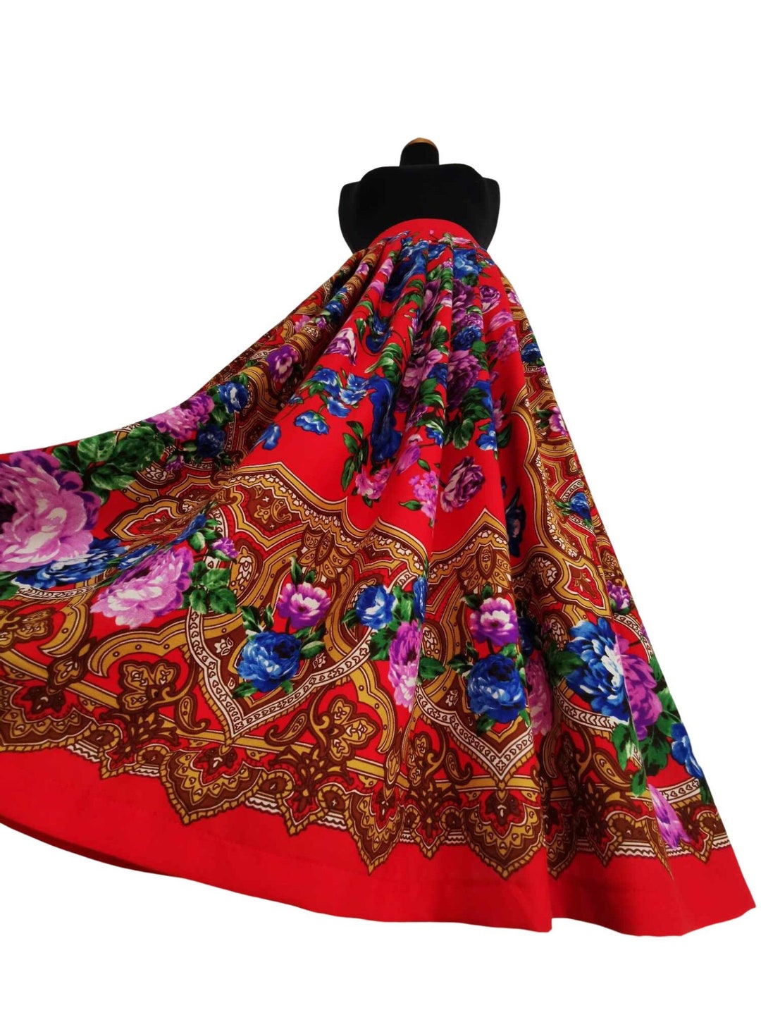 Red Folk Dress Wool Skirt Ethnic Fabric Colorful Flowers Carpathian ...