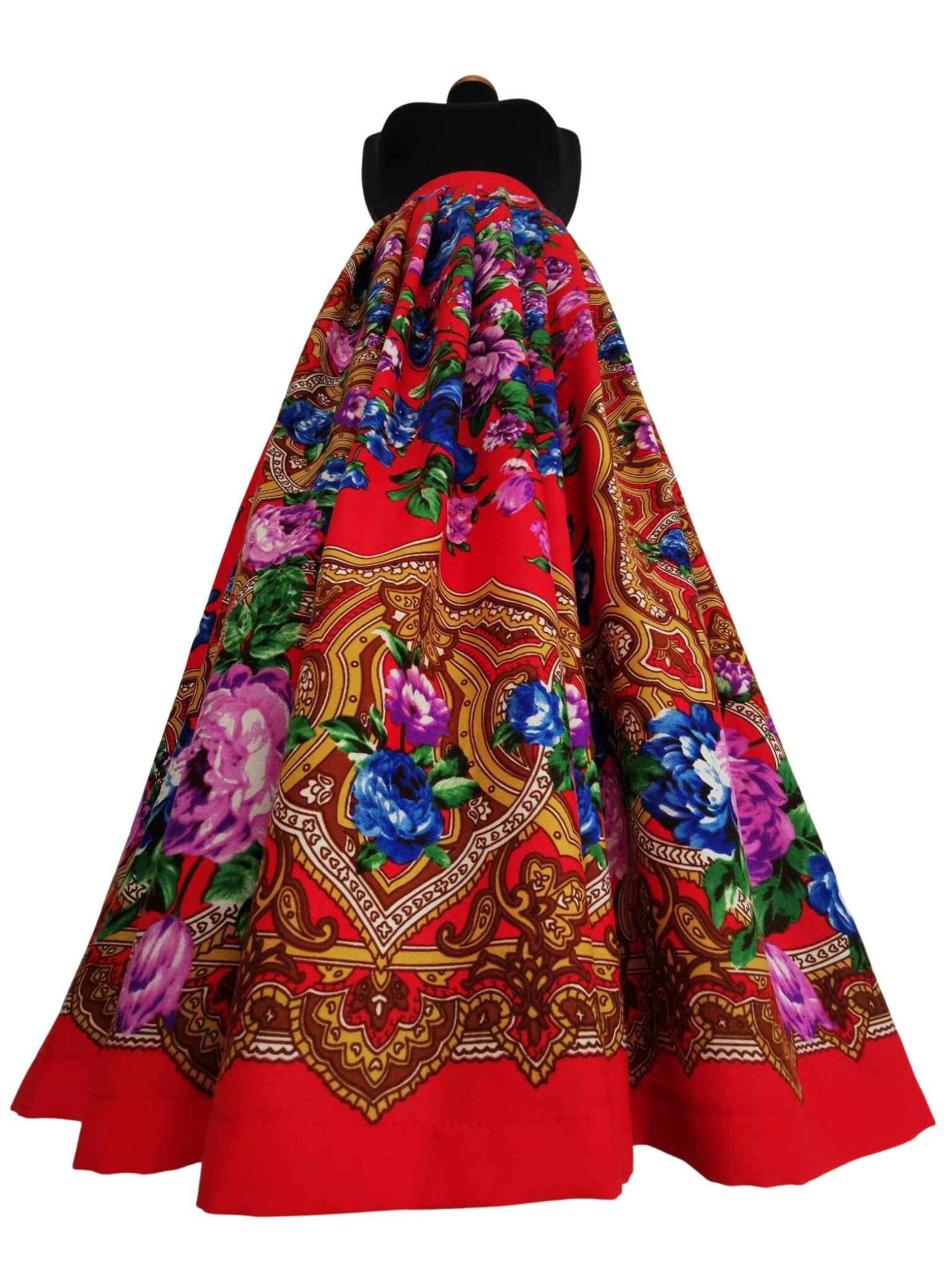 Red Folk Dress Wool Skirt Ethnic Fabric Colorful Flowers Carpathian ...
