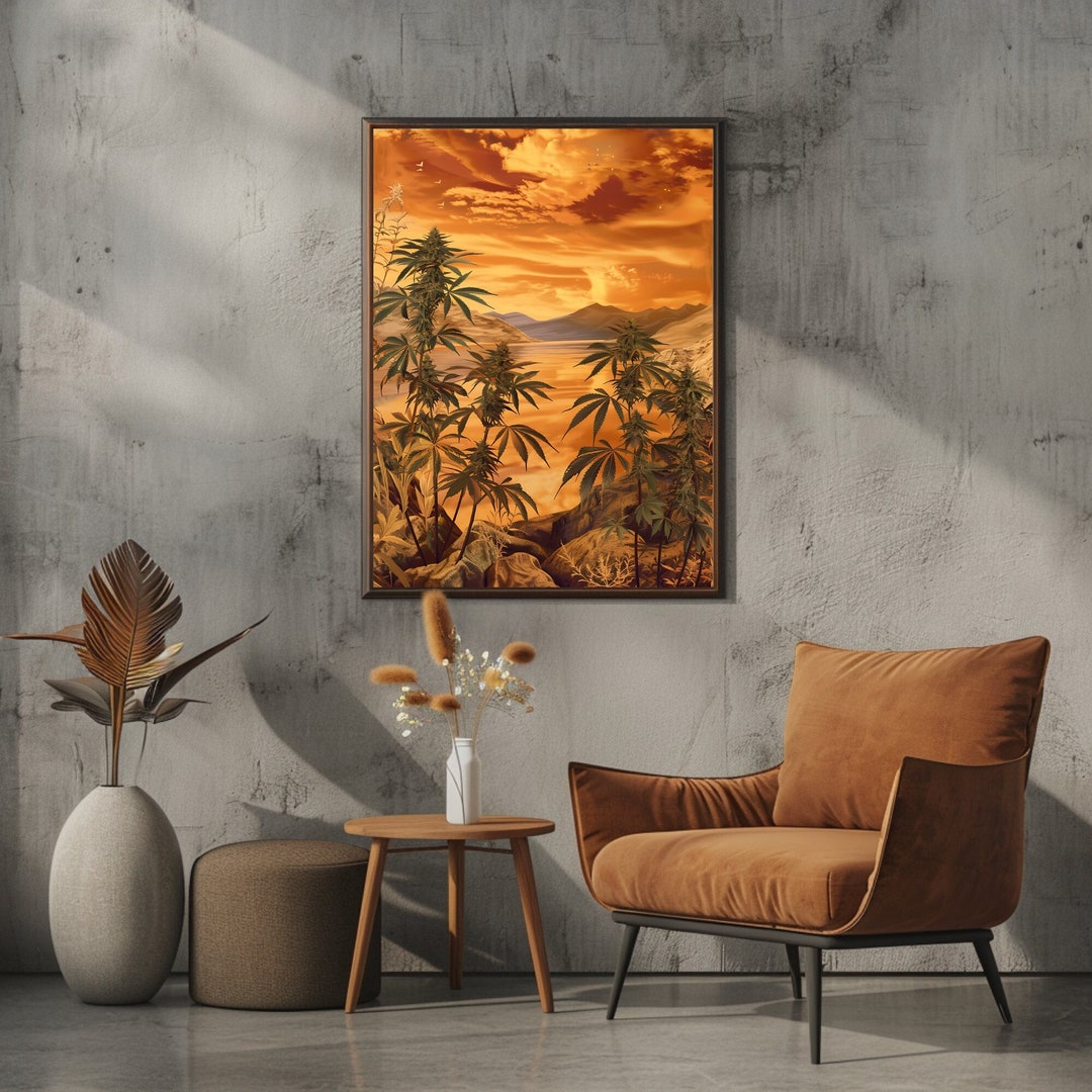 Cannabis Sunset Printable Art weed, Poster, Art Print, Marijuana Art, AI, Digital Art, Wall Art ...