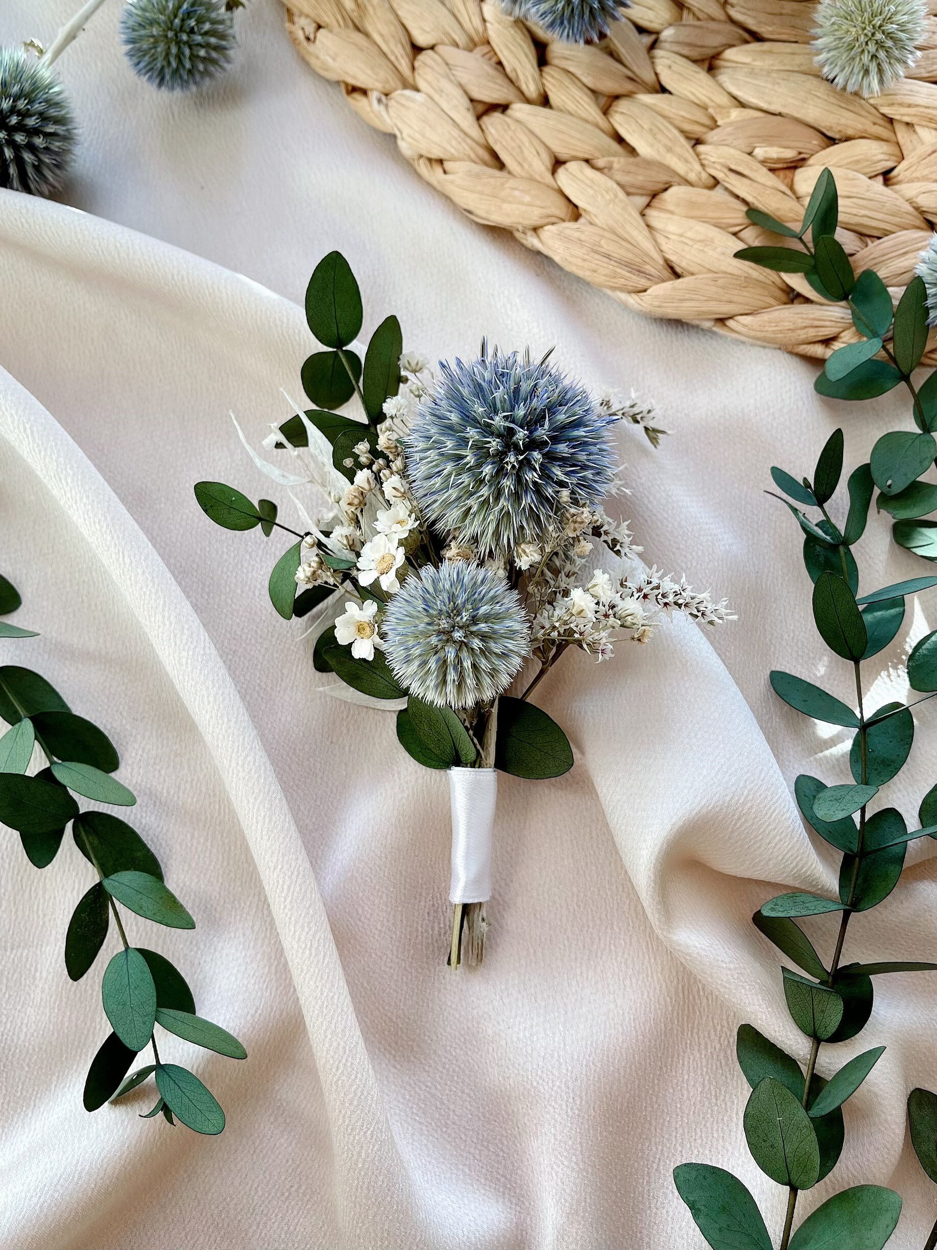 Dried Blue Thistle & Eucalyptus Buttonhole/ Rustic Dried - Etsy UK