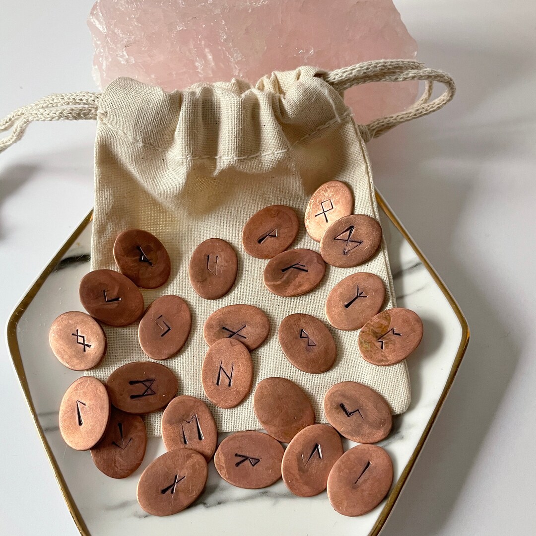 Oval Hand Stamped Raw Copper Runes - Etsy