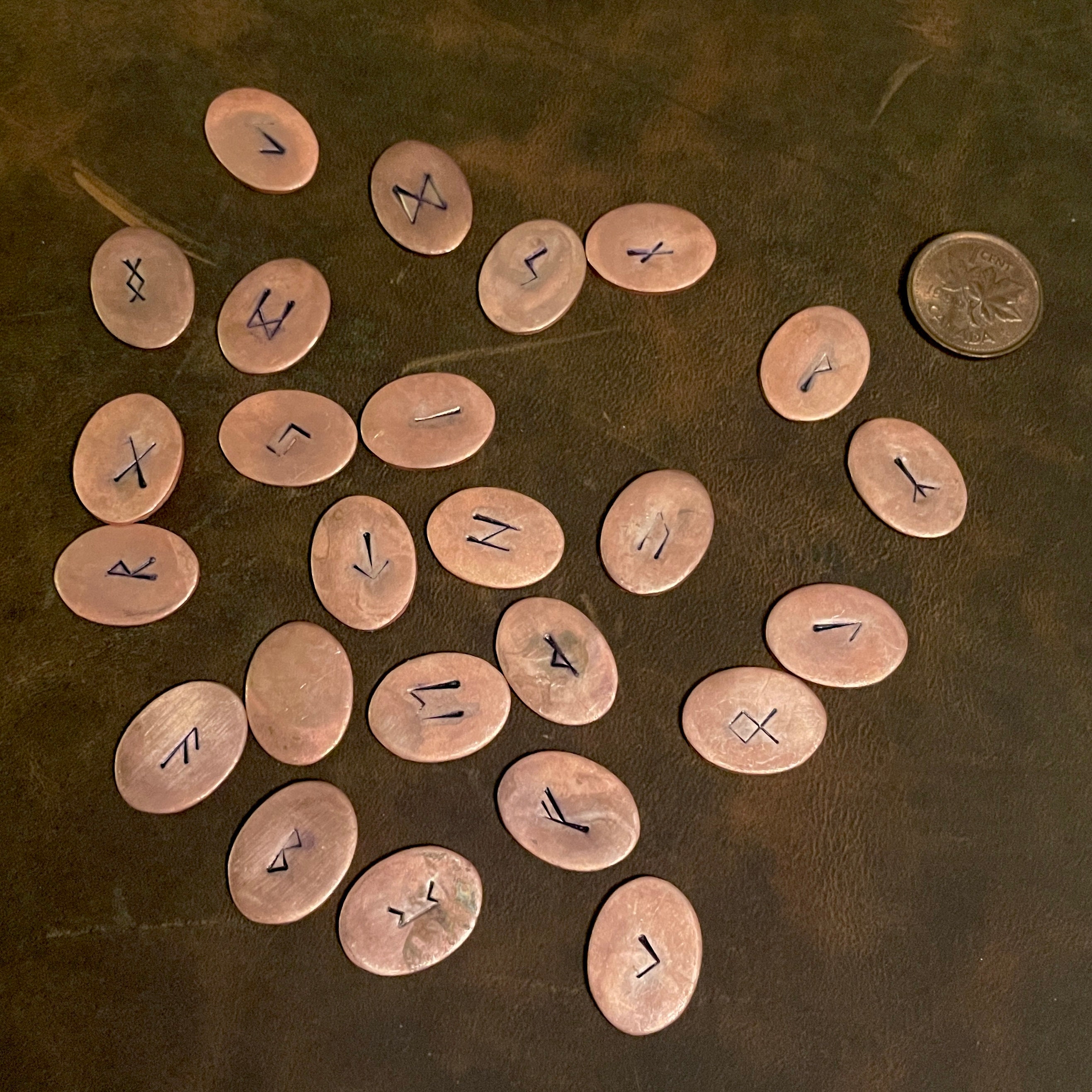 Oval Hand Stamped Raw Copper Runes - Etsy
