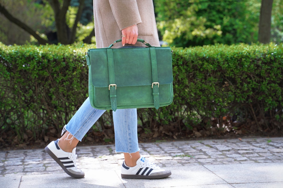 Green Leather Womens Briefcase, Leather Laptop Bag for Woman, Womens ...