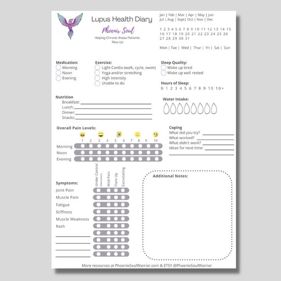 Lupus Daily Health Tracker Worksheet medical Binder Chronic - Etsy