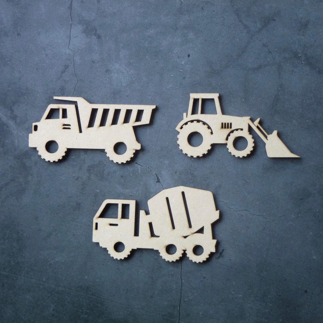 Construction Vehicle Wood Cutouts, Paintable MDF Truck Shapes, Craft ...