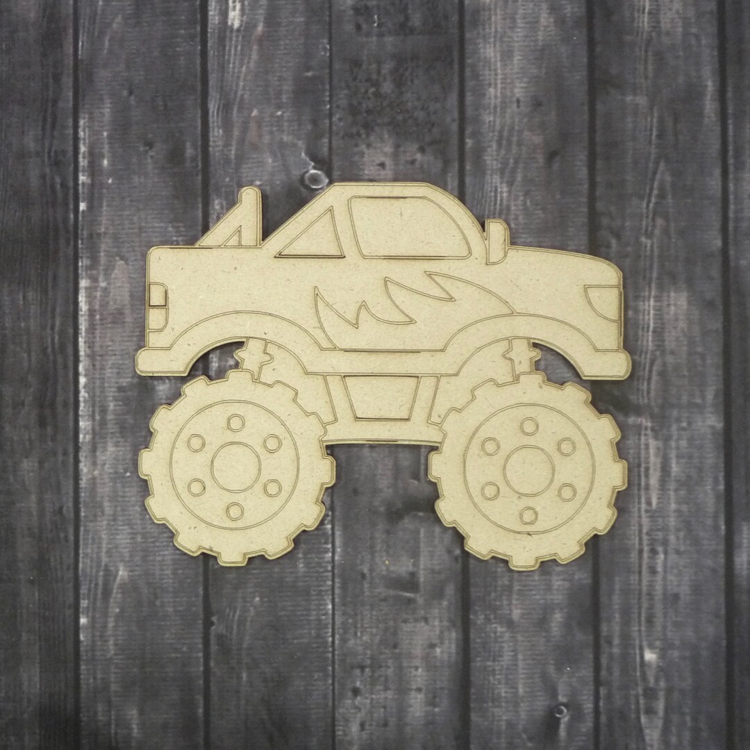 Monster Truck Laser Cut Wooden Shape, Truck Wooden Cutout, Monster ...