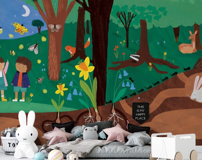 Whimsical Wilderness Storybook Landscape Wallpaper Peel and Stick ...