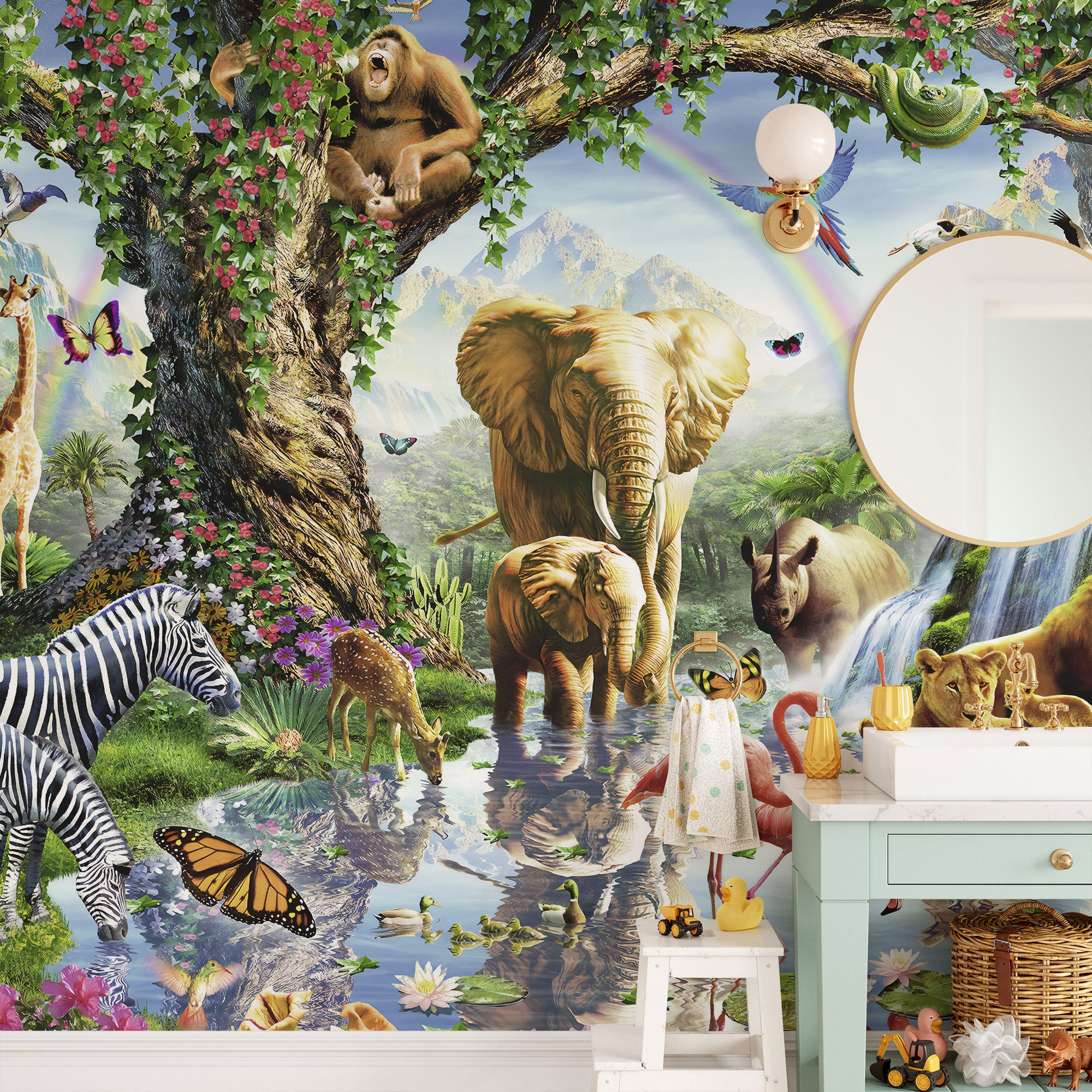 Jungle Animals Wallpaper Mural: Forest Kingdom Peel and Stick - Etsy
