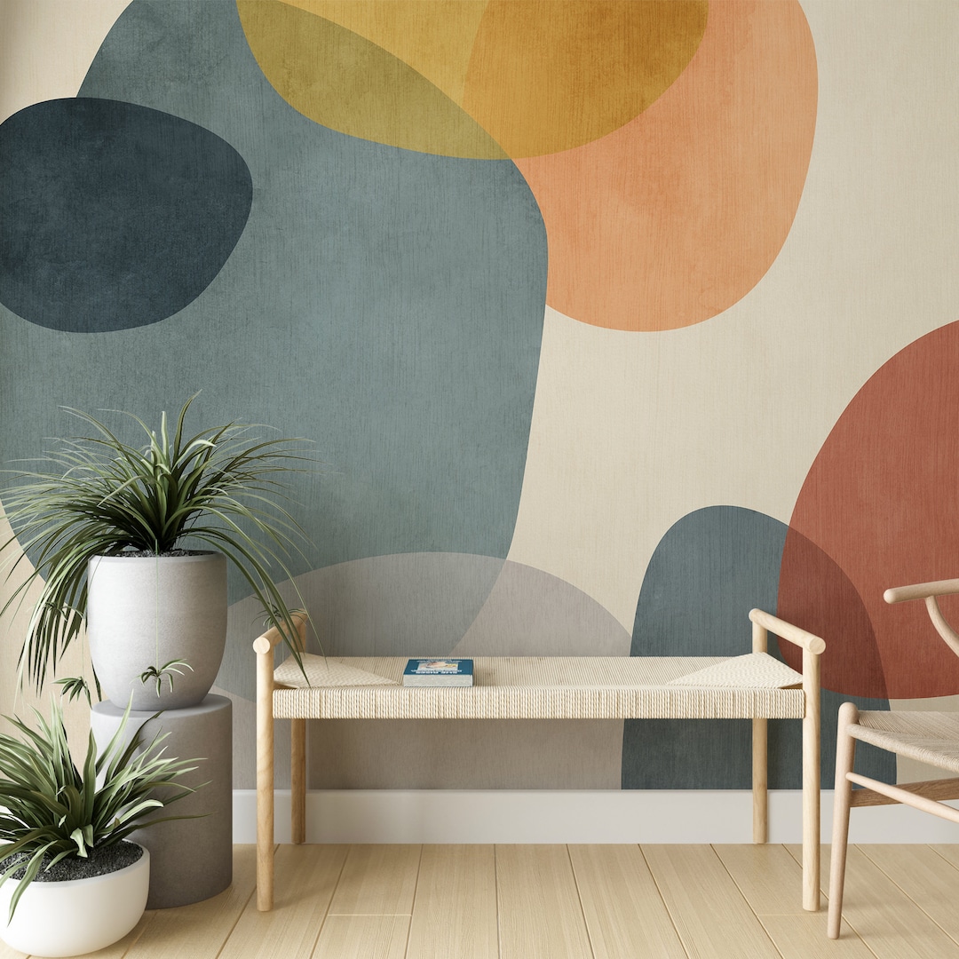 Boho Chic Abstract Wallpaper: Contemporary Flat Illustration Wall Decor ...