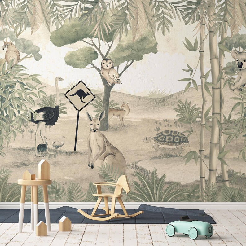Removable Animals and Jungle Kangaroo Wallpaper Mural-c314 - Etsy