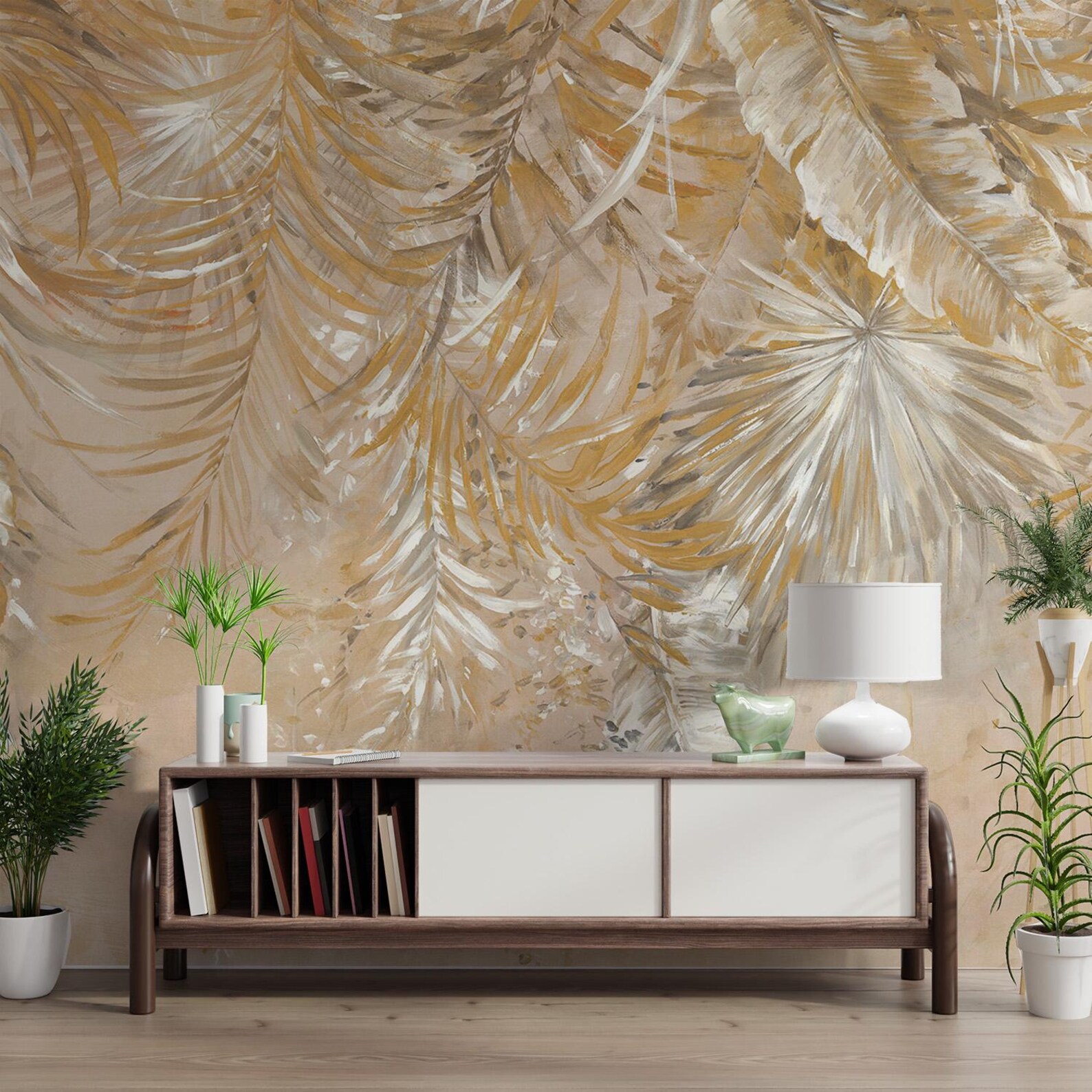 Golden Palm Leaf Botanical Wallpaper Mural-aw54 - Etsy