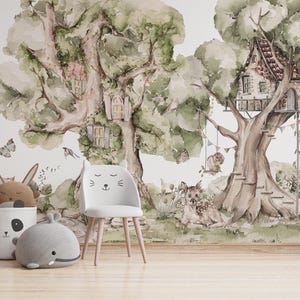 Woodland Animals Green Jungle Wallpaper Mural-c359 - Etsy