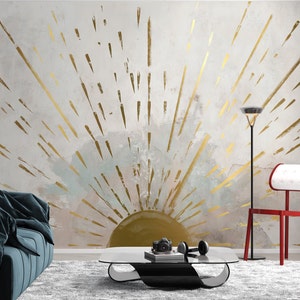 Abstract Golden Sunrise Wall Mural - Modern Radiant Sun Art Wallpaper ...