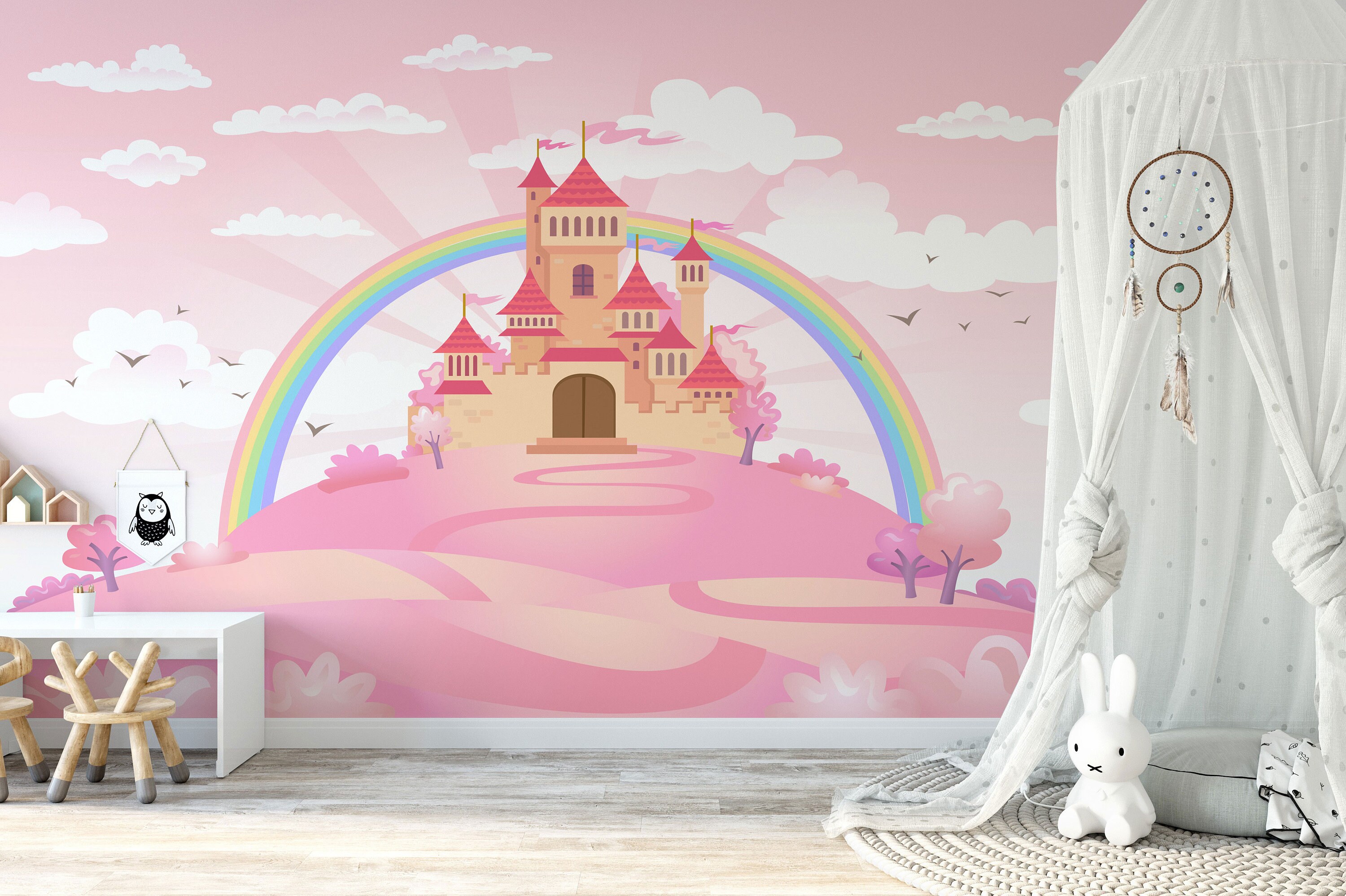 Princesses House Wallpaper for Kids Room Peel and Stick Girls | Etsy