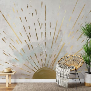 Abstract Golden Sunrise Wall Mural - Modern Radiant Sun Art Wallpaper ...