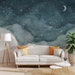 Starry Night Sky Watercolor Wall Mural Celestial Moon Stars Cloud ...