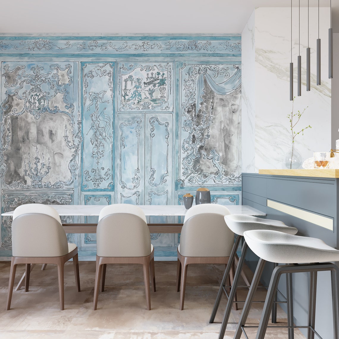 Watercolor Royal Blue Suit Panel Wallpaper - Elegant Peel and Stick ...