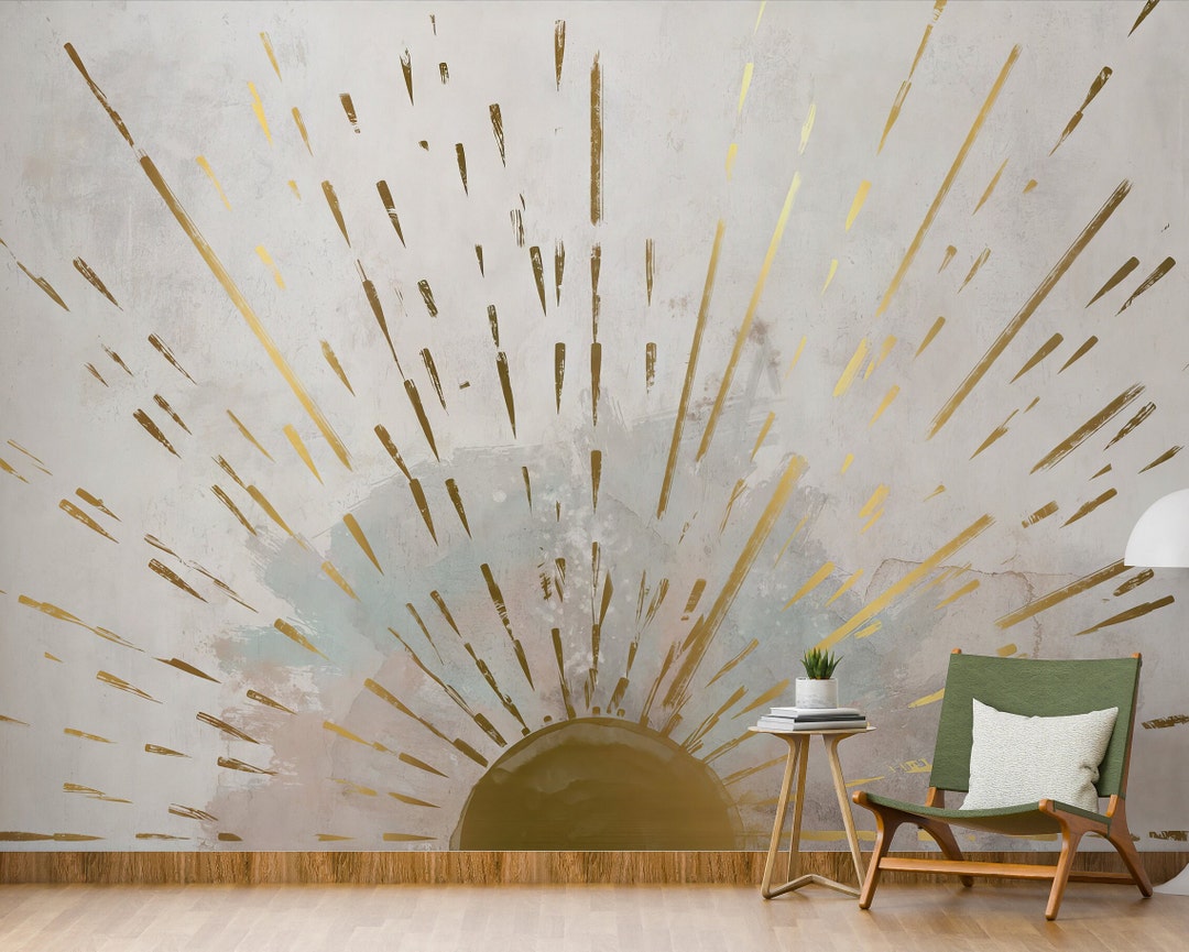 Abstract Golden Sunrise Wall Mural - Modern Radiant Sun Art Wallpaper ...