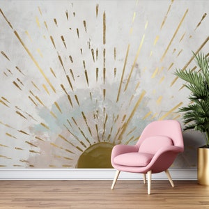 Abstract Golden Sunrise Wall Mural - Modern Radiant Sun Art Wallpaper ...
