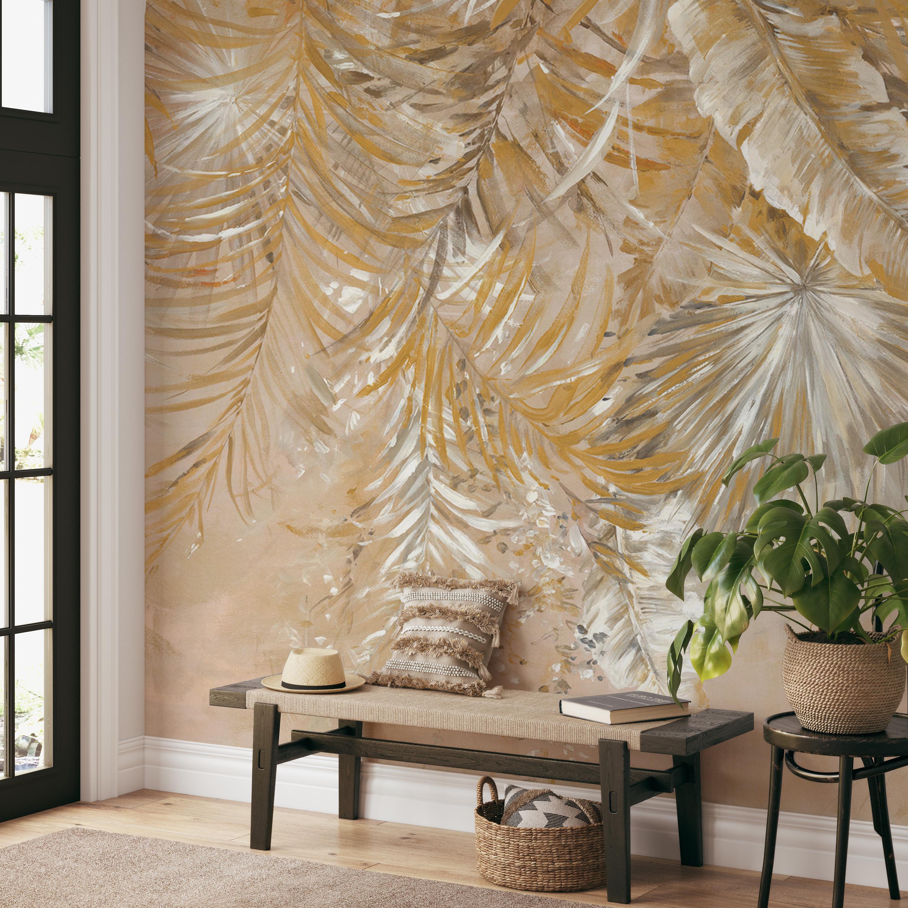 Golden Palm Leaf Botanical Wallpaper Mural-aw54 - Etsy