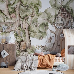 Woodland Animals Green Jungle Wallpaper Mural-c359 - Etsy