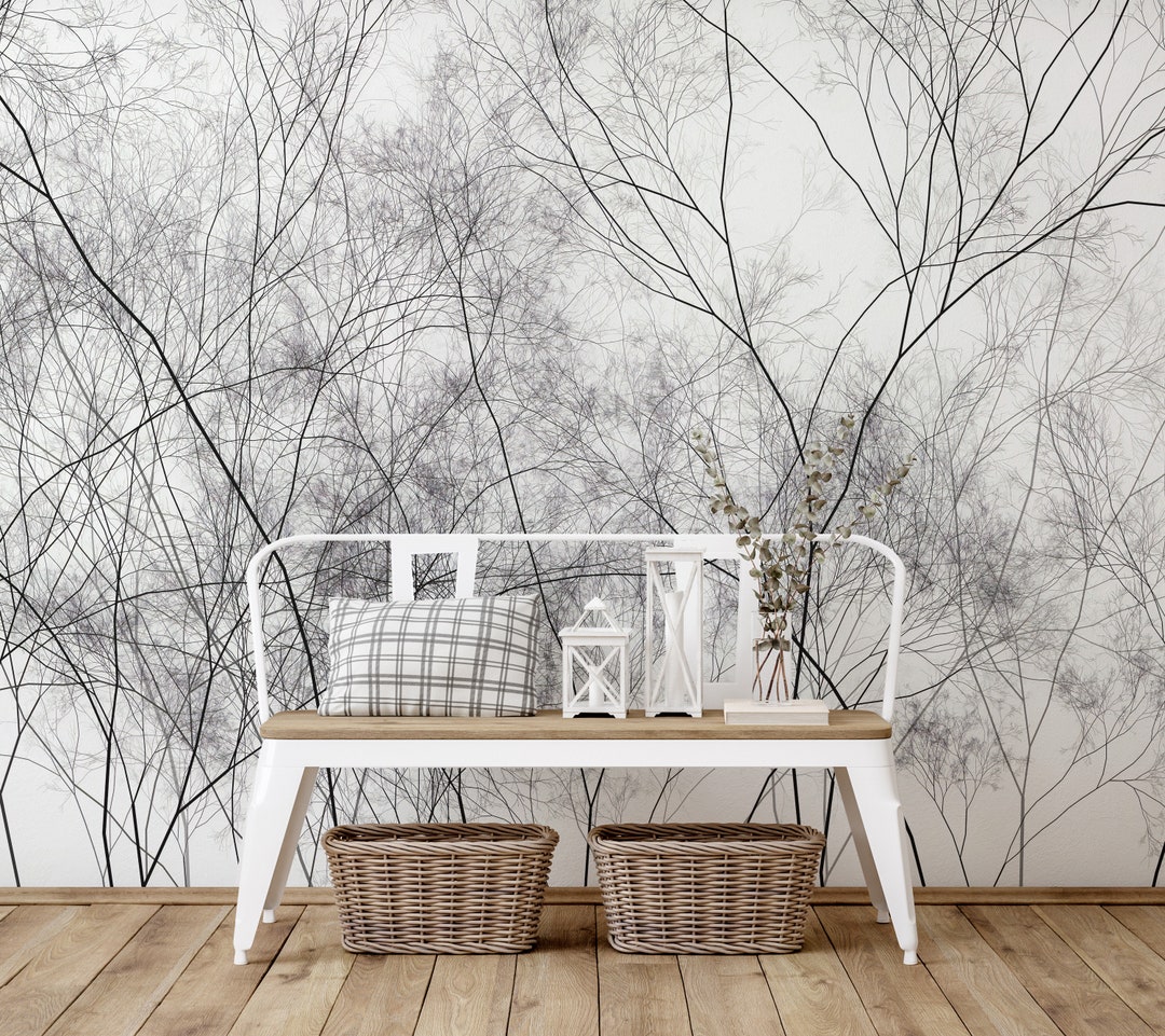 Modern Black Tree Branches Wallpaper – Peel and Stick Wallpaper ...