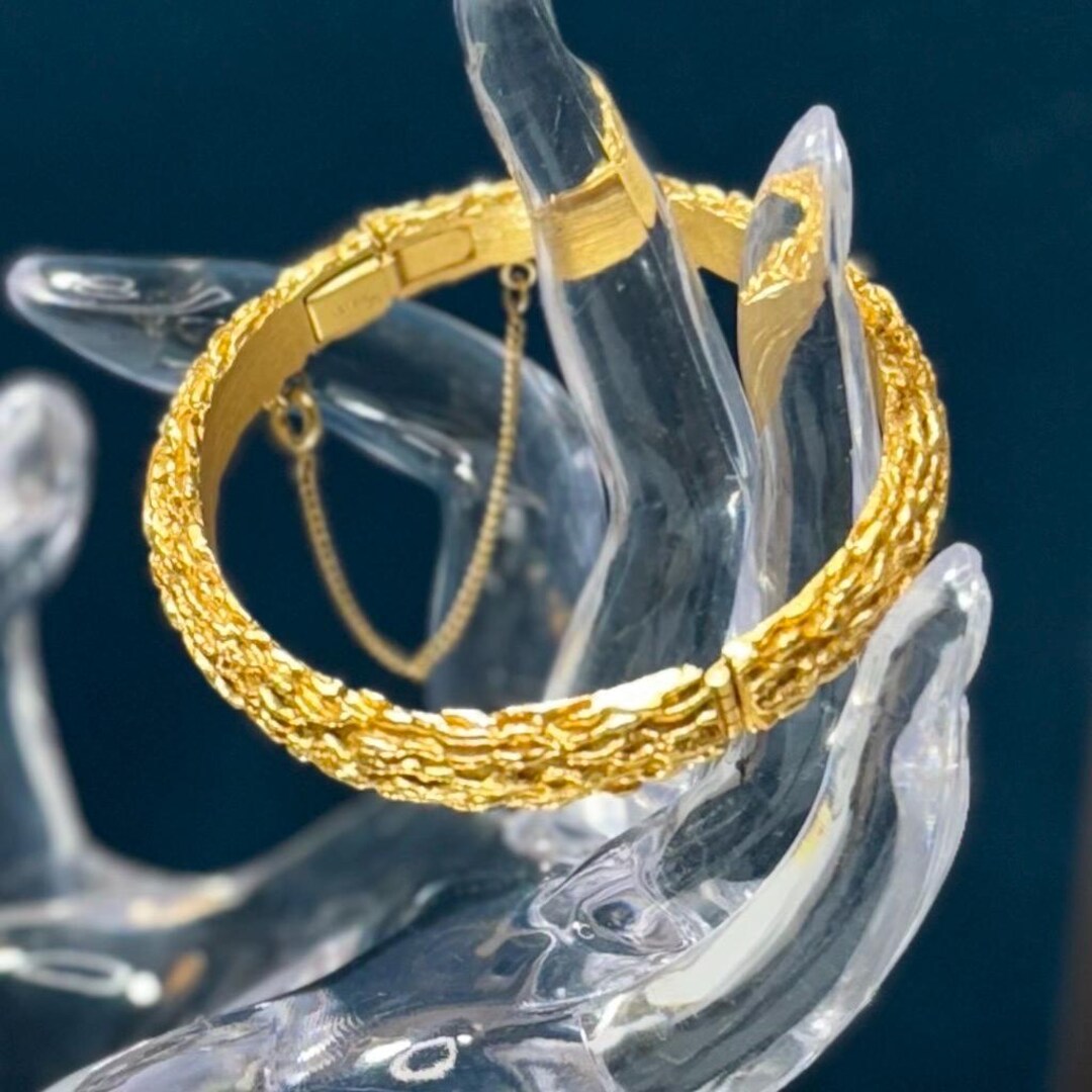 Vintage Crown Trifari Hinged Bangle in Textured Gold Tone - Etsy