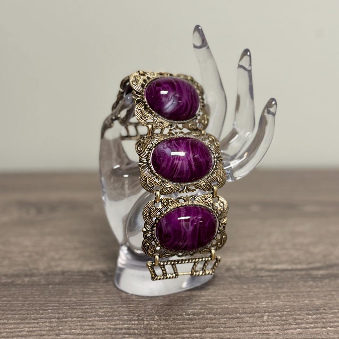 Vintage Selro Selini Panel Bracelet With Chunky Variegated Purple ...