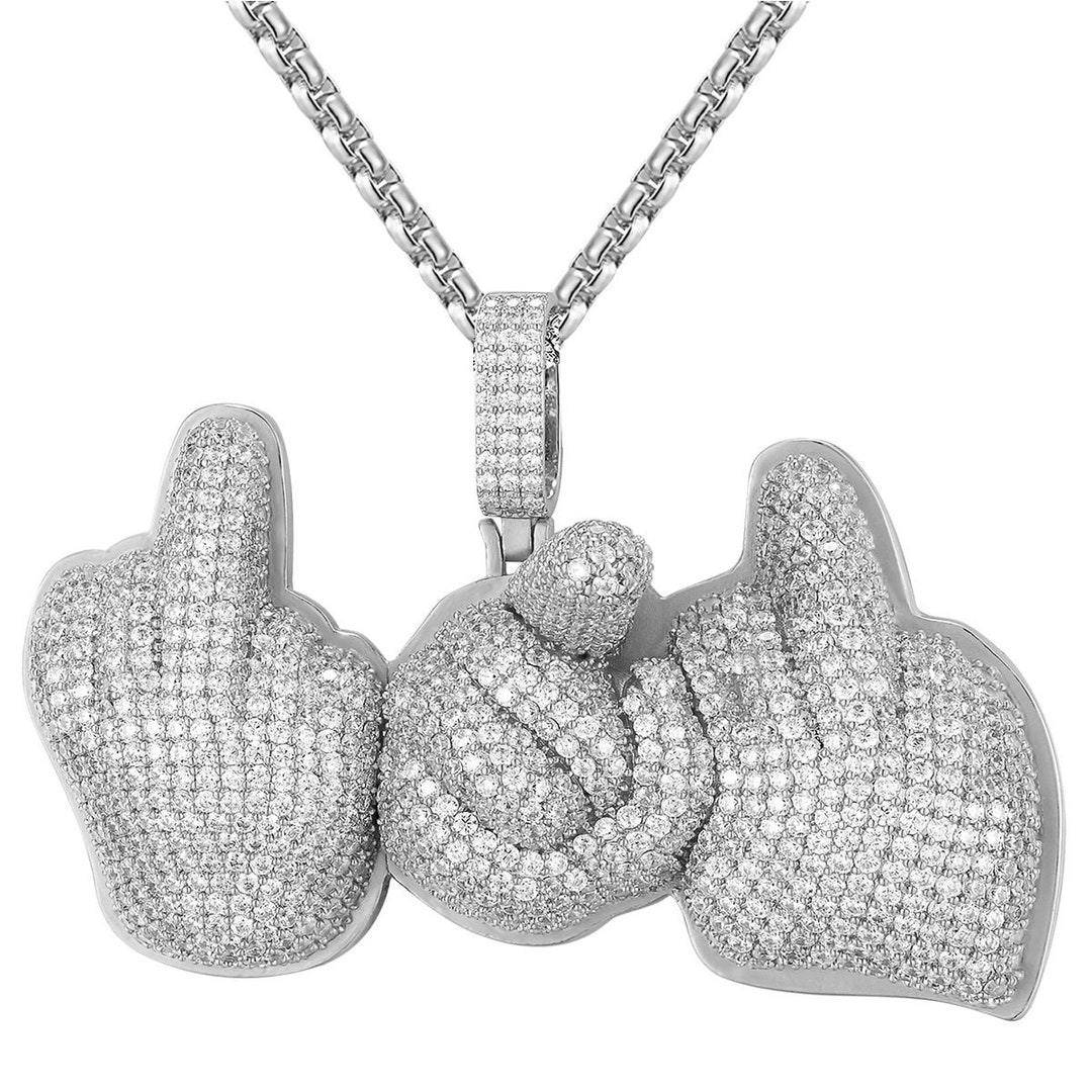 Men's Custom Three Middle Finger Fully Iced Hip Hop Pendant Steel Box ...