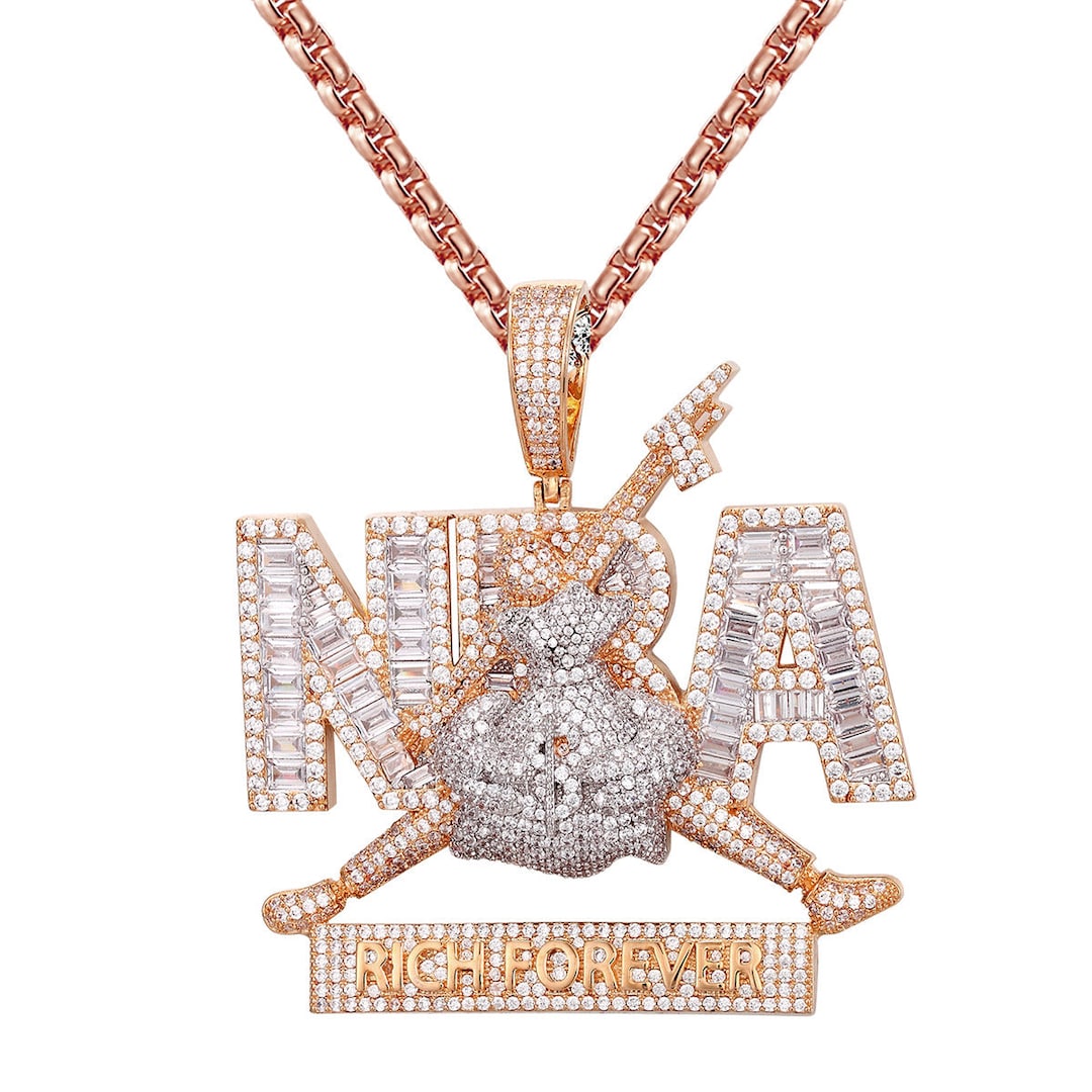 Baguette Rose Gold NBA Jumpman Rich Forever Pendant - Etsy