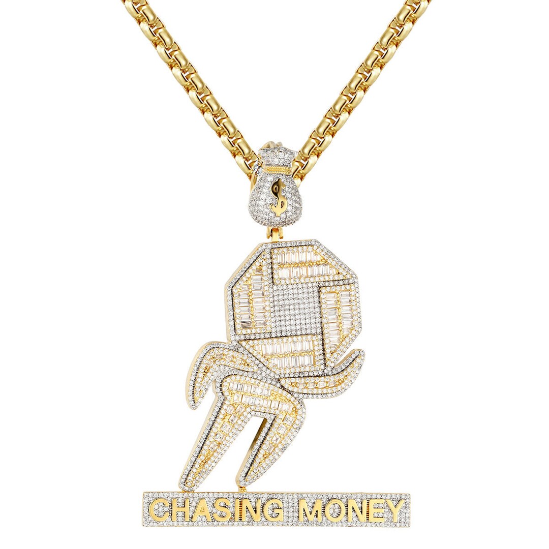 Chasing Money Dollar Bag Iced Baguette Mens Tennis Chain Pendant Free ...