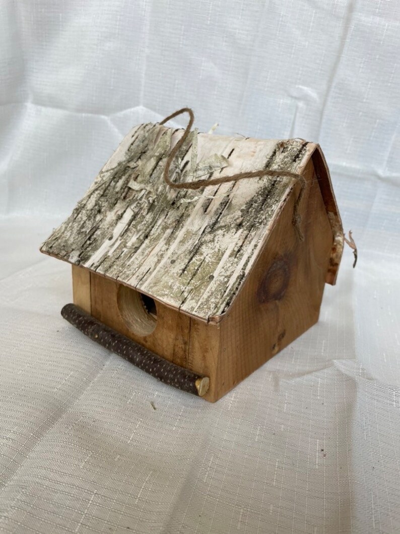 Rustic Wooden Birdhouse Made From Reclaimed Wood and Birch Bark 11 - Etsy